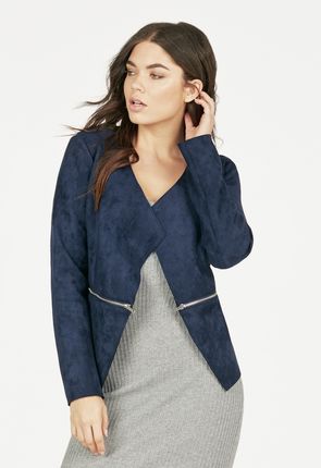 Open Front Zip Detail Jacket in Indigo - Get great deals at JustFab