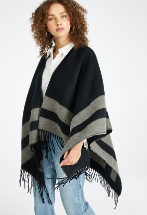 Striped Edge Ruana in Black/ Grey - Get great deals at JustFab