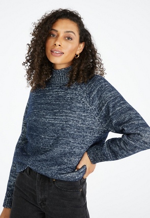 Lurex Funnel Neck Sweater in Navy Lurex - Get great deals at JustFab