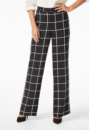 Window Pane Wide Leg Trousers in Black/ Ivory - Get great deals at JustFab