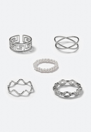 Rene Glass Pearls And Mix Motif Rings Pack in Silver - Get great deals ...
