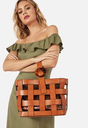 Caged Tote in Cognac - Get great deals at JustFab